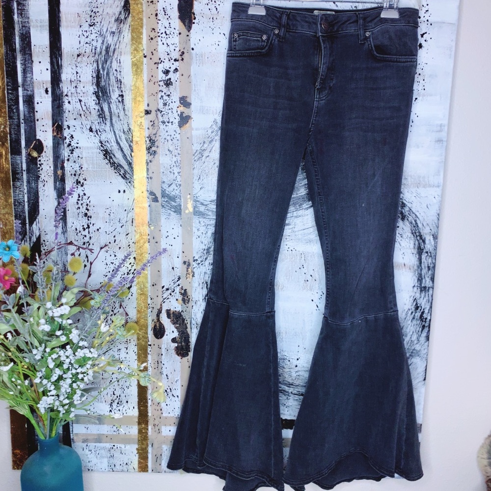 Free People Bell Bottoms Big Flare Black Jeans - Gem